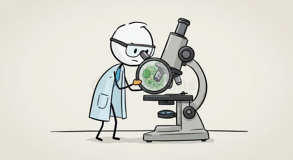 A Stick Figure Scientist Using a Microscope To Analyze Microorganisms ...