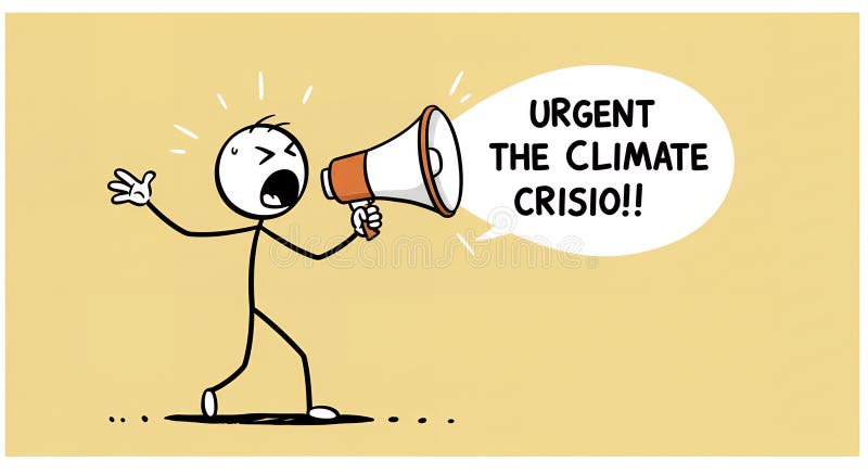 Stick Figure Shouting with Megaphone Urging Climate Action Stock ...