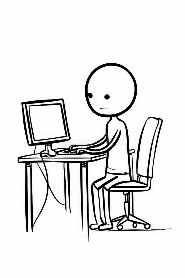 Stick Figure Working on Computer Stock Illustration - Illustration of ...