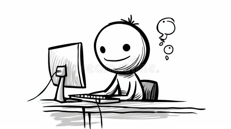 Stick Figure Writing on Computer Stock Illustration - Illustration of ...