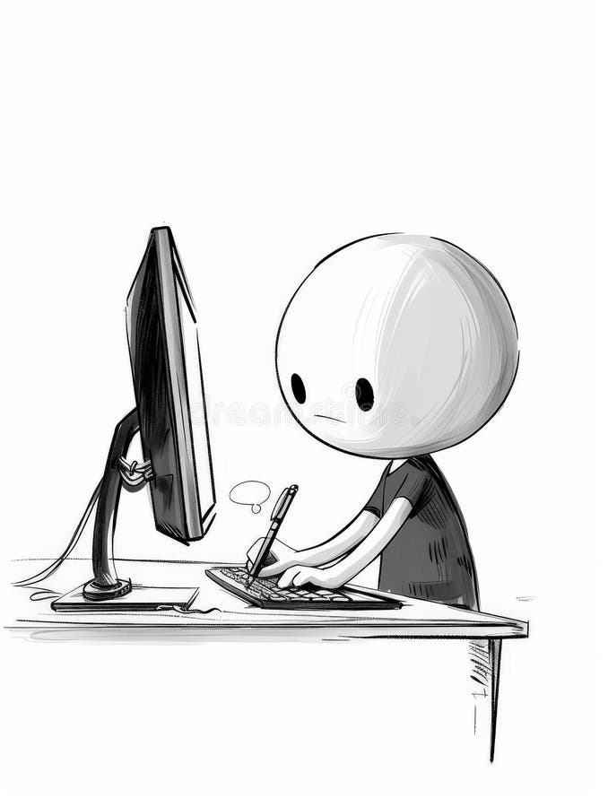 Stick Figure Working on Computer Stock Illustration - Illustration of ...