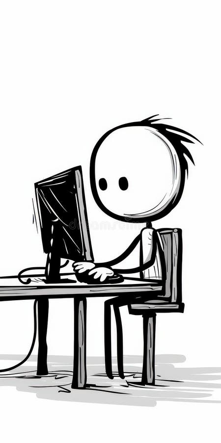 Stick Figure Working on Computer Stock Illustration - Illustration of ...