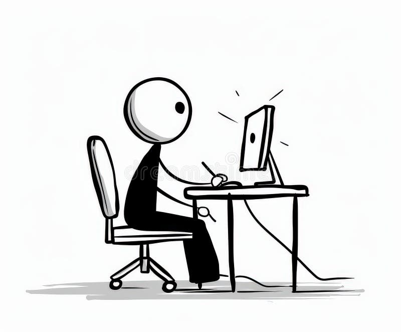 Stick Figure Working on Computer Stock Illustration - Illustration of ...