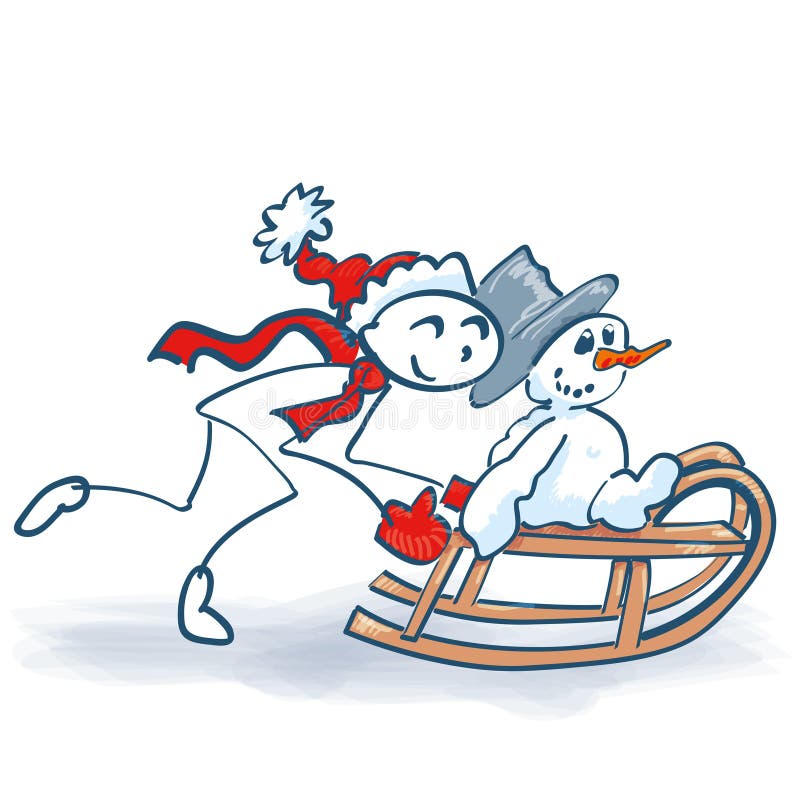 Stick Figure with Snowman Tobogganing Stock Vector - Illustration of ...