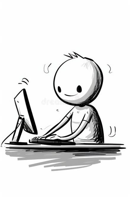 Stick Figure Using Computer Stock Illustration - Illustration of stick ...