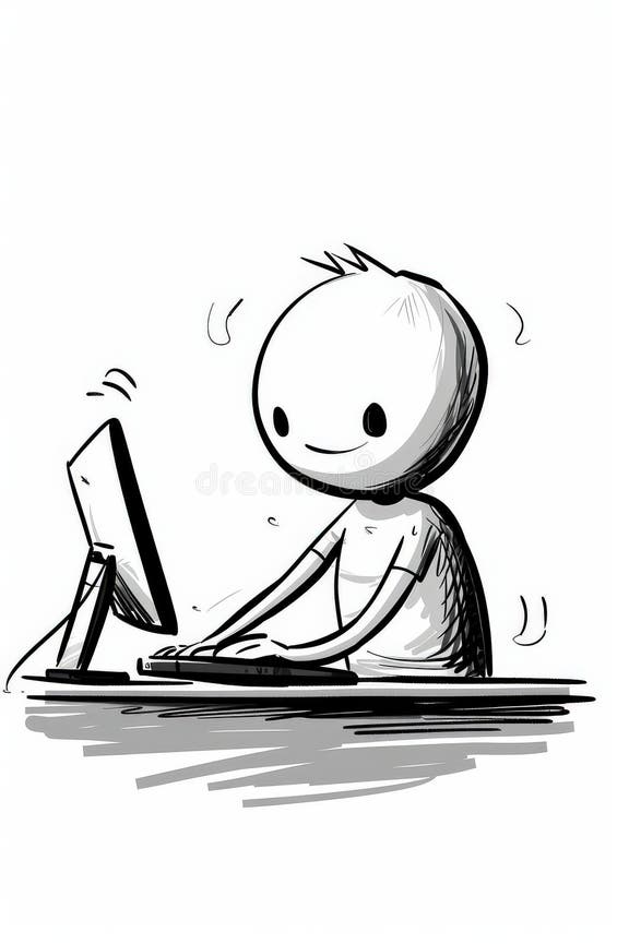 Stick Figure Using Computer Stock Illustration - Illustration of stick ...