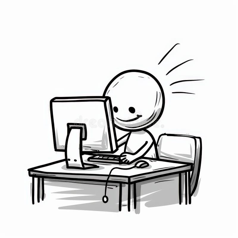 Stick Figure Using Computer Stock Illustration - Illustration of ...