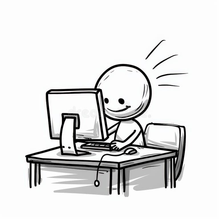 Stick Figure Using Computer Stock Illustration - Illustration of ...