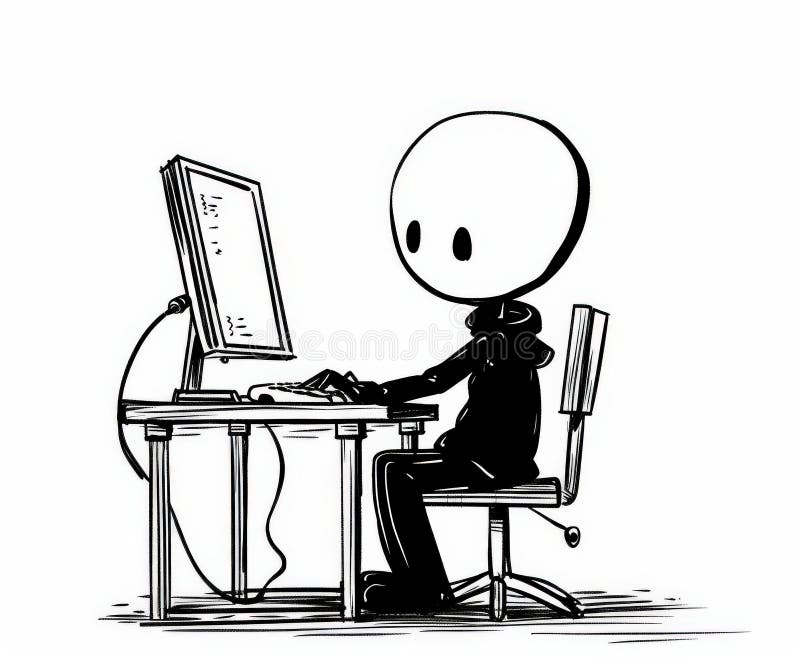 Stick Figure Using Computer Stock Illustration - Illustration of ...