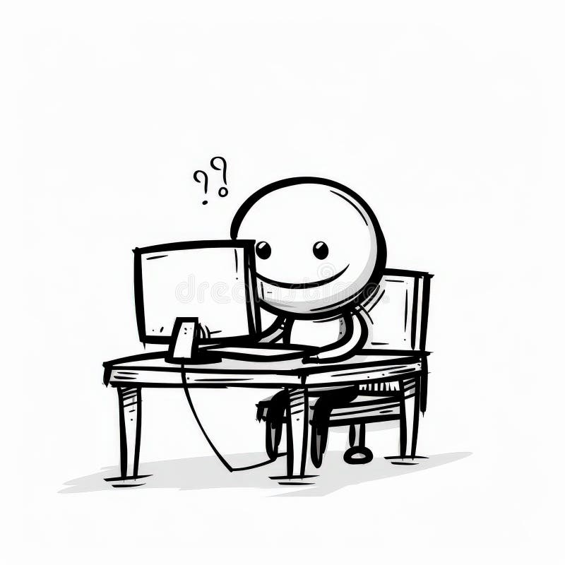Stick Figure Using Computer Stock Illustration - Illustration of screen ...
