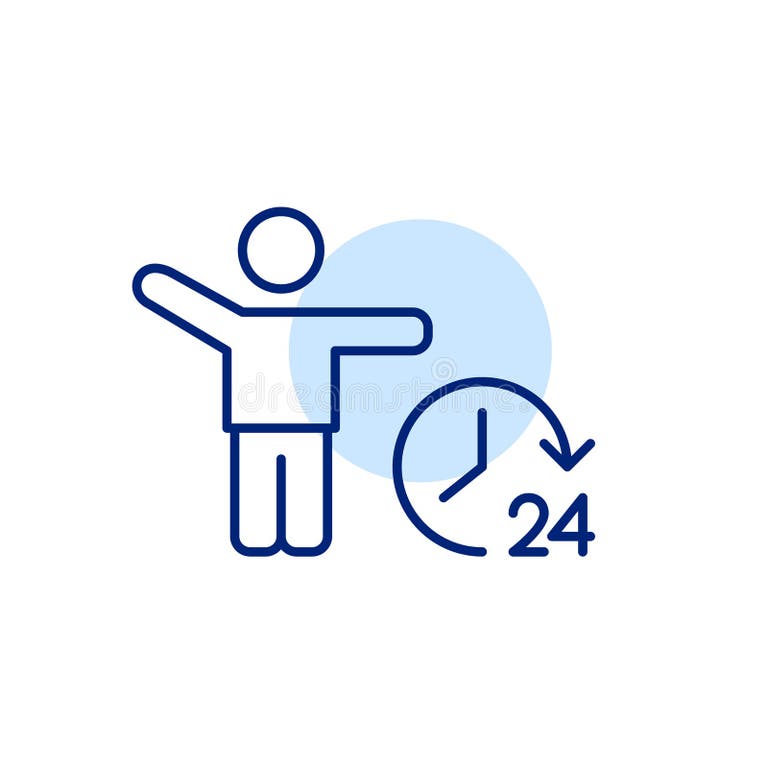 Stick Figure Waving Hand and 24 Hours Clock. Non-stop Service ...