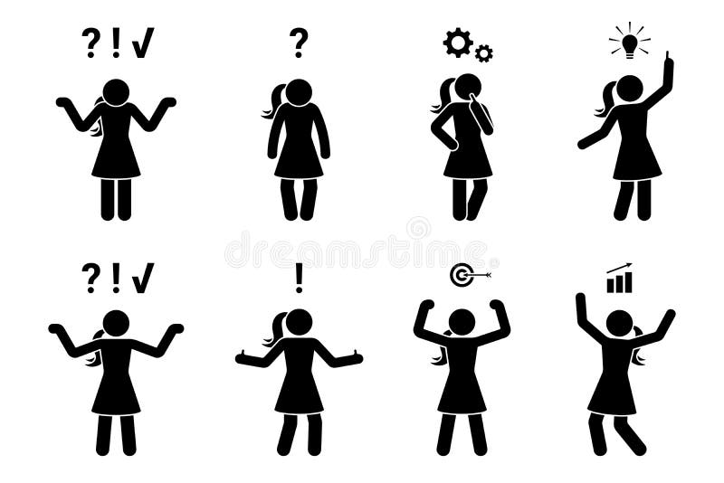 Stick Figure Woman Problem Solution Concept Vector Illustration Set ...