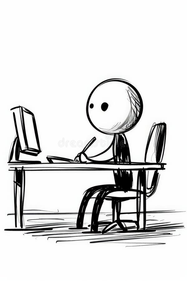 Stick Figure Working on Computer Stock Illustration - Illustration of ...
