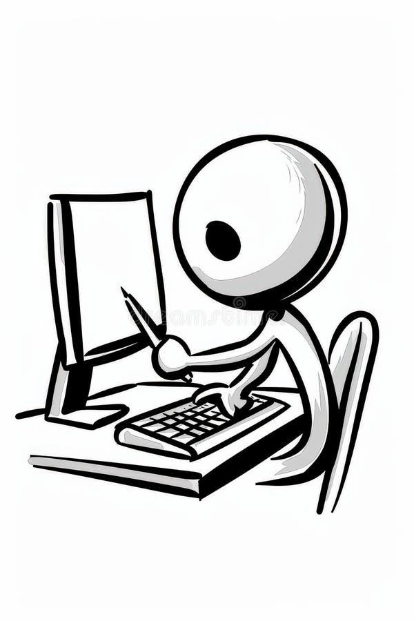 Stick Figure Working on Computer Stock Illustration - Illustration of ...