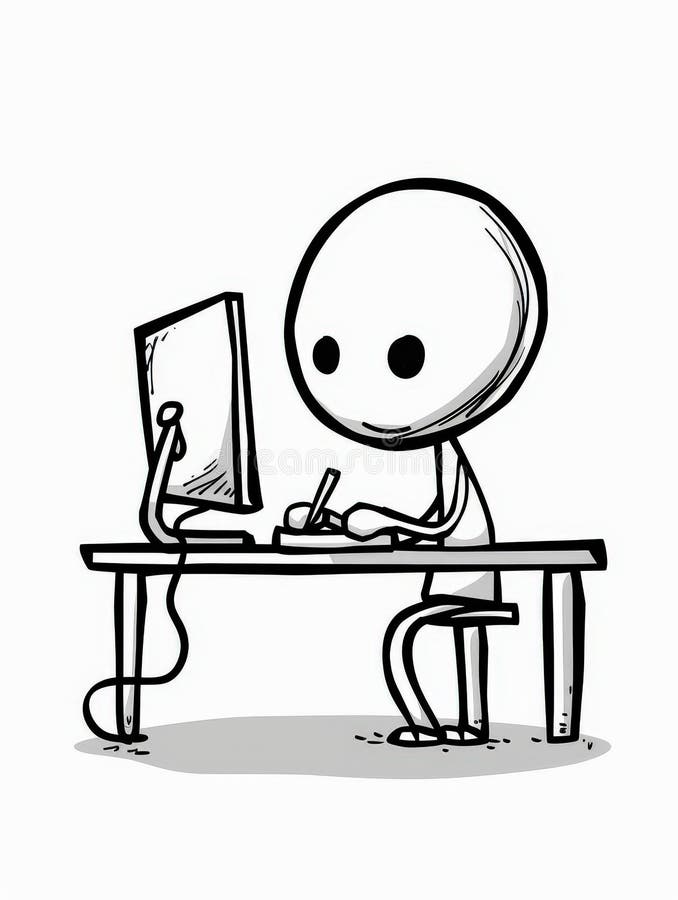 Stick Figure Working on Computer Stock Illustration - Illustration of ...