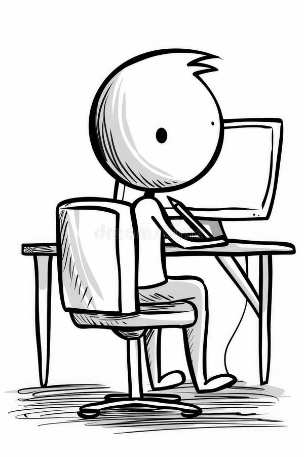 Stick Figure Working at a Computer Stock Illustration - Illustration of ...