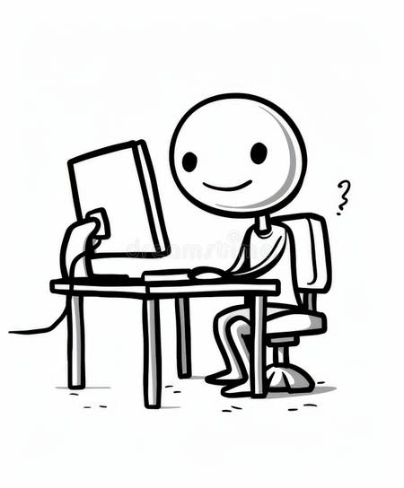 Stick Figure Working at Computer Stock Illustration - Illustration of ...