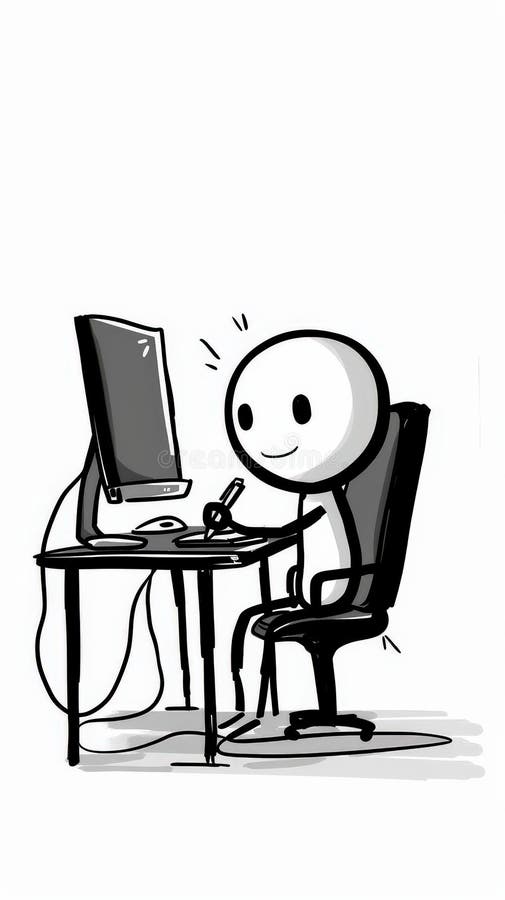 Stick Figure Working on Computer Stock Illustration - Illustration of ...