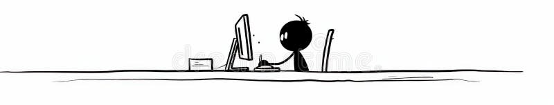 Stick Figure Working at Computer Stock Illustration - Illustration of ...