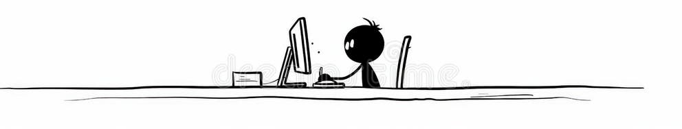 Stick Figure Working at Computer Stock Illustration - Illustration of ...