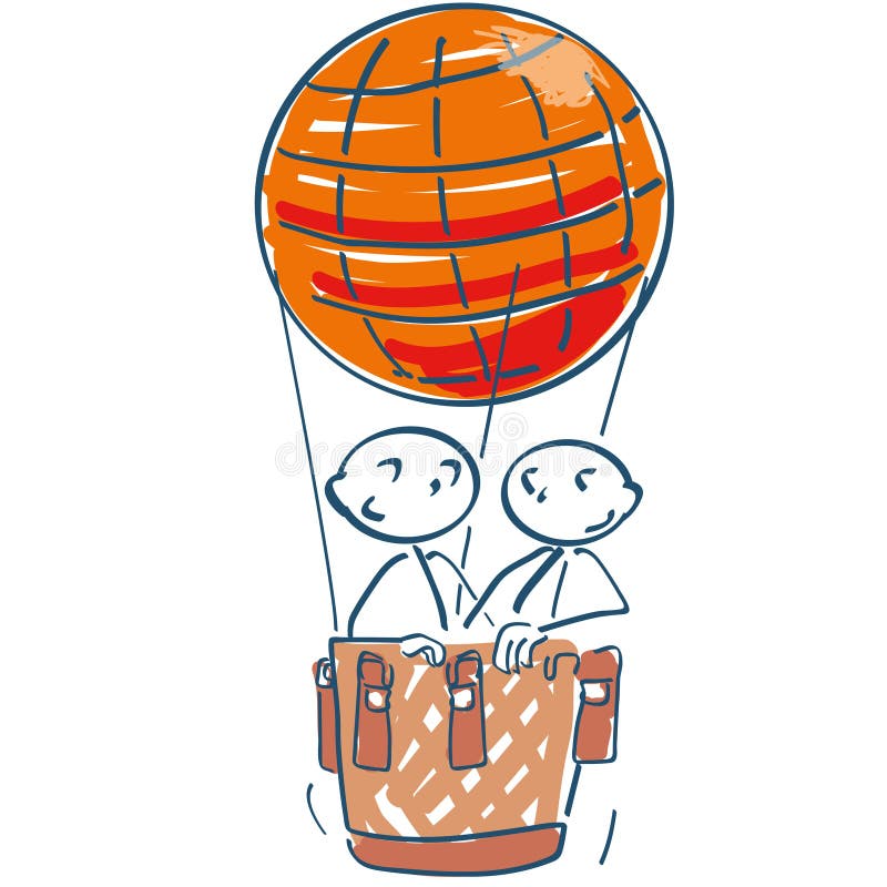 Stick Figures In Air Balloon In The Sky Stock Vector - Illustration of ...