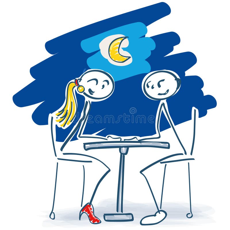 Stick Figures As Lovers at the Table in the Night Stock Vector ...