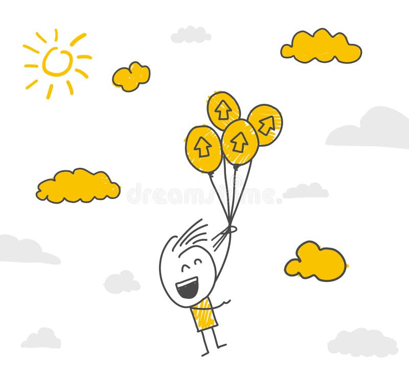 Stick Figures. Businessman Flies in the Sky. Vector Stock Illustration ...