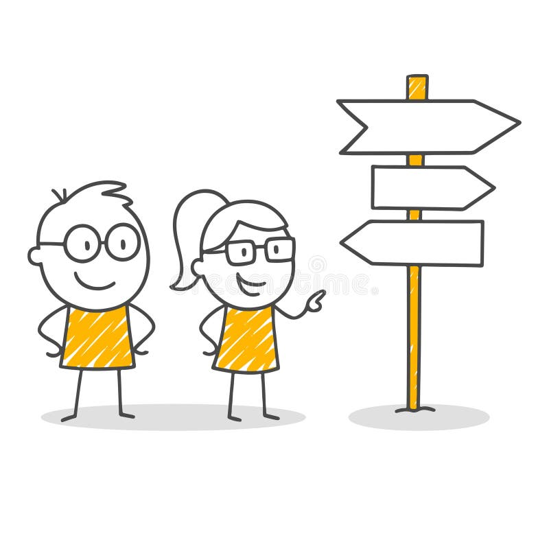 Stick Figures. a Directional Sign and Character Illustration that ...