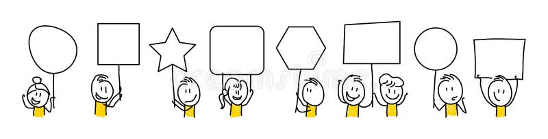 Stick Figures. Empty Banner Set. Vector Illustration of People Holding ...