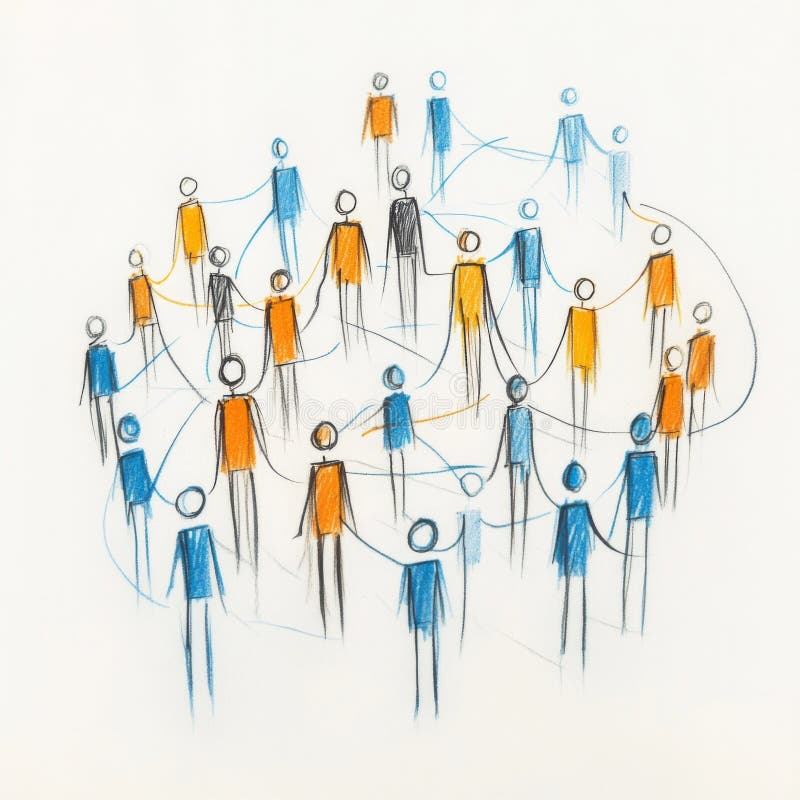 Stick Figures Forming a Connected Network in Circular Arrangement Stock ...