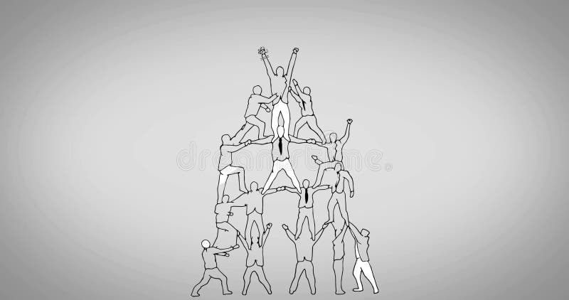 Stick Figures Forming Multiple Levels in Human Pyramid Animation Stock ...