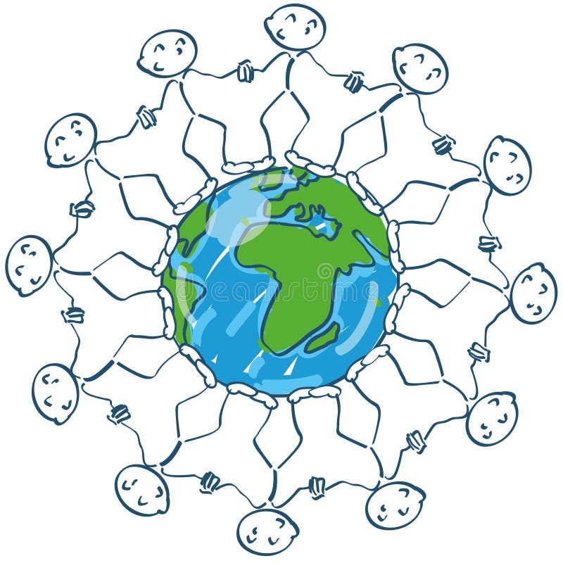 Stick Figures Hugging the Global World Stock Vector - Illustration of ...