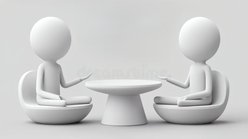 Stick Figures Meeting at Round Table for Discussion or Negotiation ...