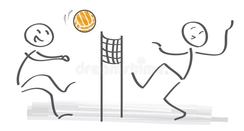 Stick Figures Palying Volleyball on Beach Stock Illustration ...