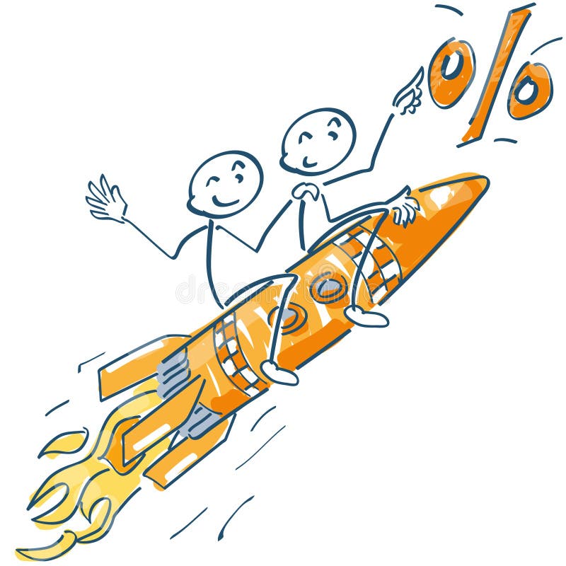 Stick Figures on a Rocket and Flying To the Percentages Stock Vector ...