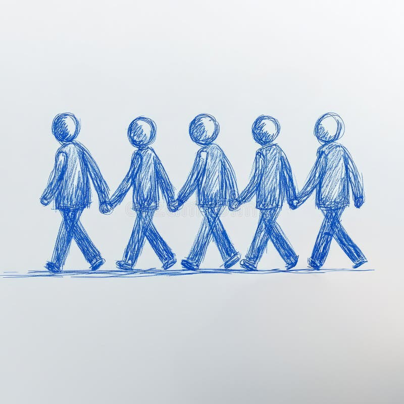 Stick Figures Sketch Holding Hands, Symbolizing Unity and Teamwork ...