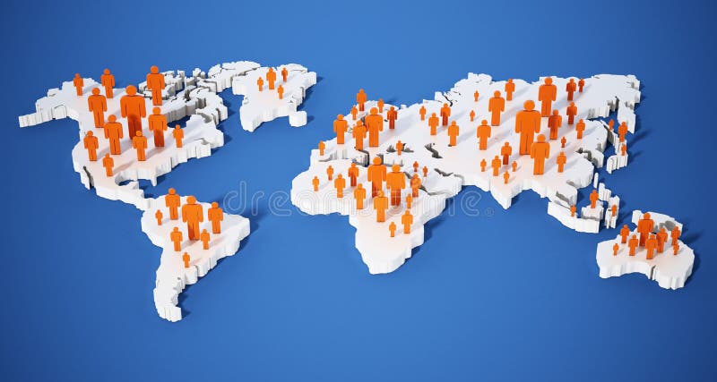 Stick Figures Standing on World Map. 3d Illustration Stock Illustration ...