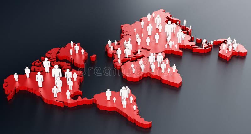 Stick Figures Standing on World Map. 3d Illustration Stock Illustration ...