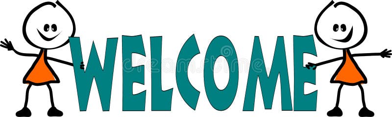 WELCOME Stick Figures Holding Golden Balloon Letters, Welcome Address ...