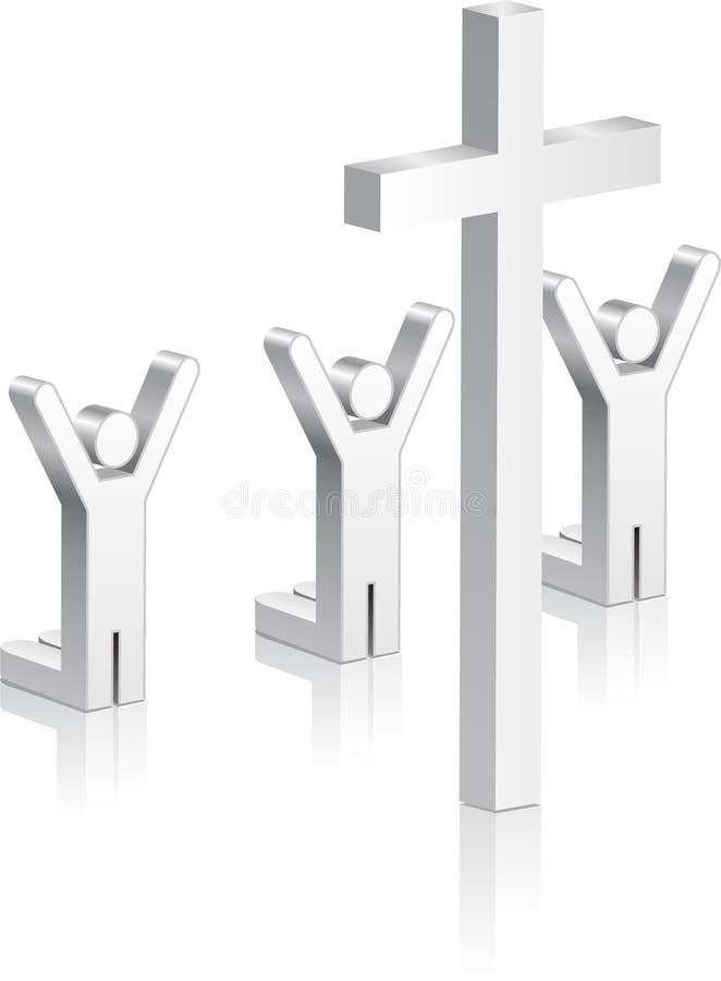 Stick Figures Worshipping Religious Cross Stock Illustration ...