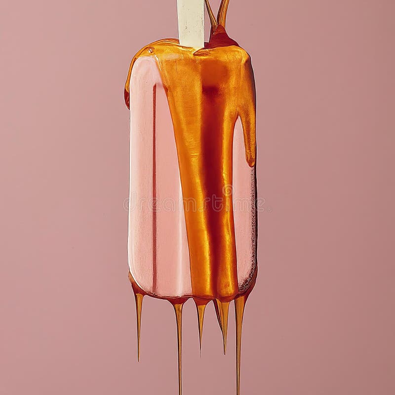 A Stick of Ice Cream with a Drizzle of Caramel on Top Stock ...