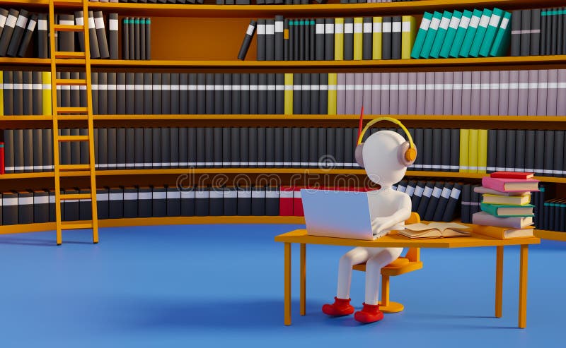 Stick Man with Book and Mobile Phone in Blue Background ,education ...