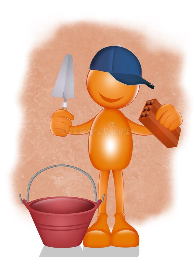Stick man bricklayer stock illustration. Illustration of profession ...