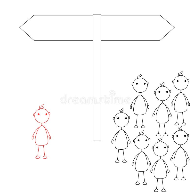 Conceptual: Stick Figures With Road Sign Choosing Stock Vector ...