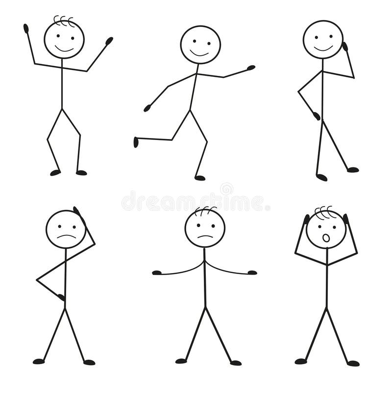 Stick Man in Different Poses: Standing, Running, Jumping, Thinking ...