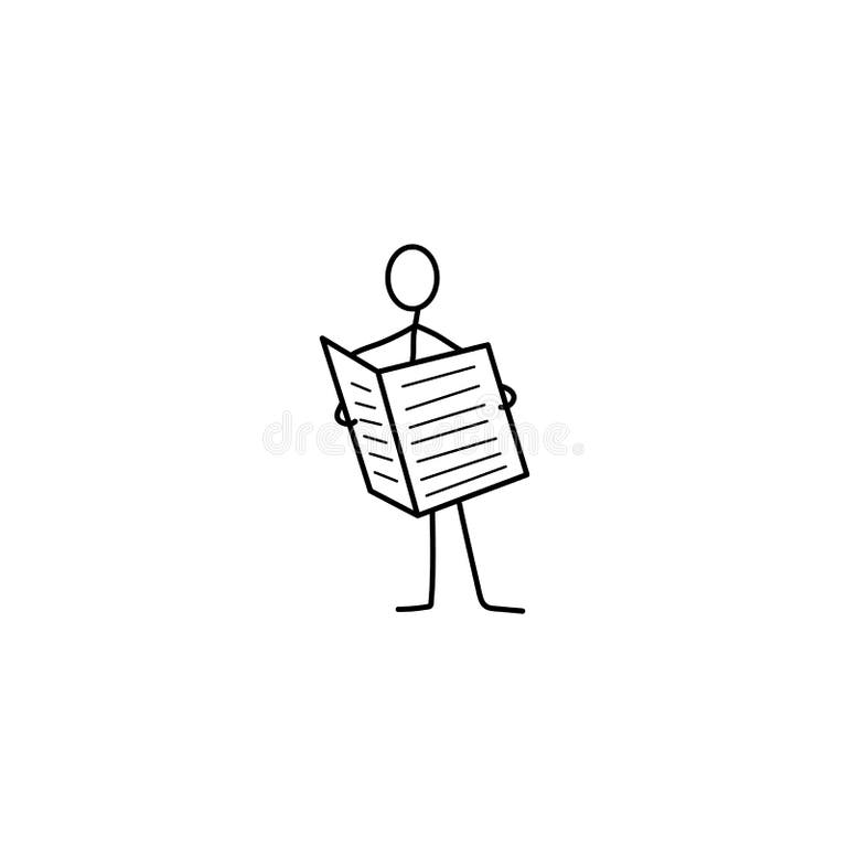 Stick Man or Figure with Newspaper Stock Vector - Illustration of ...