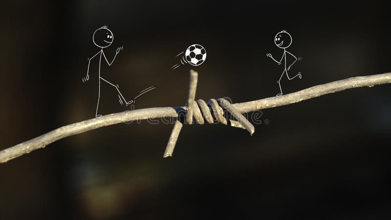 Stick Man Playing Football on Barbed Wire Stock Image - Image of wire ...