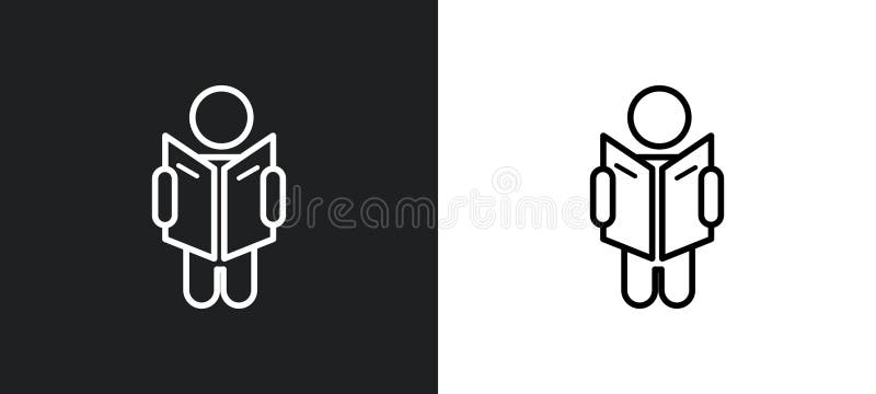Stick Man Reading Outline Icon in White and Black Colors. Stick Man ...