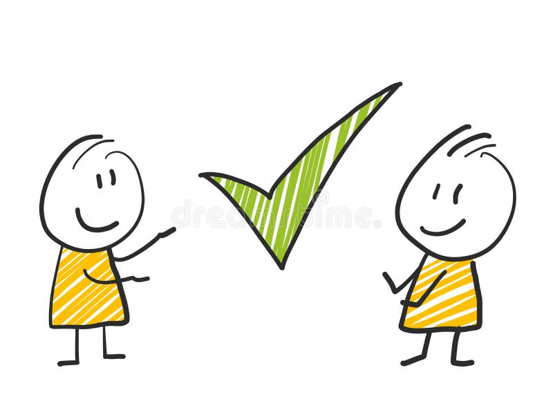 2 Stick Man Standing and Thinking Expression Illustration Yellow Check ...