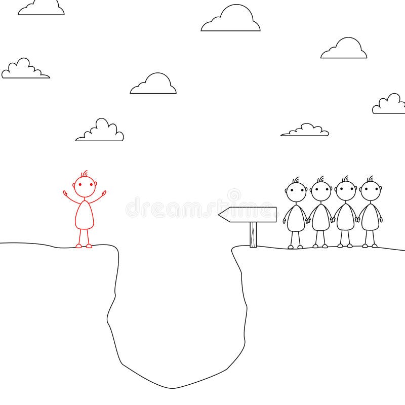 Stick Men on the Edge of a Precipice with One on the Other Side Stock ...
